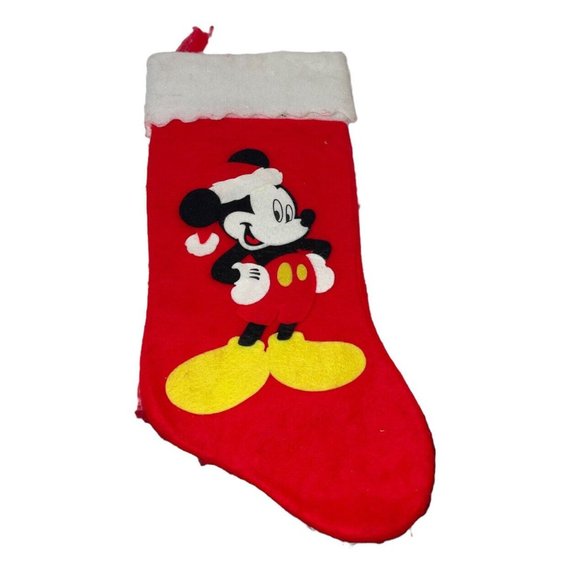 Disney | Holiday | Vintage Mickey Mouse Stocking Red Felt Piecing 7 ...
